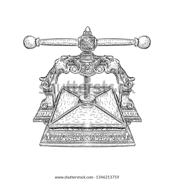 Printing Press Illustration Hand Drawn Sketch Stock Vector (Royalty ...