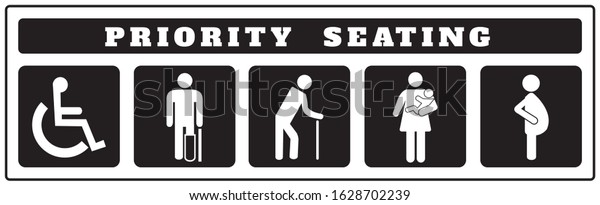 Priority Seating Icons Sticker On Black 库存矢量图（免版税）1628702239 | Shutterstock