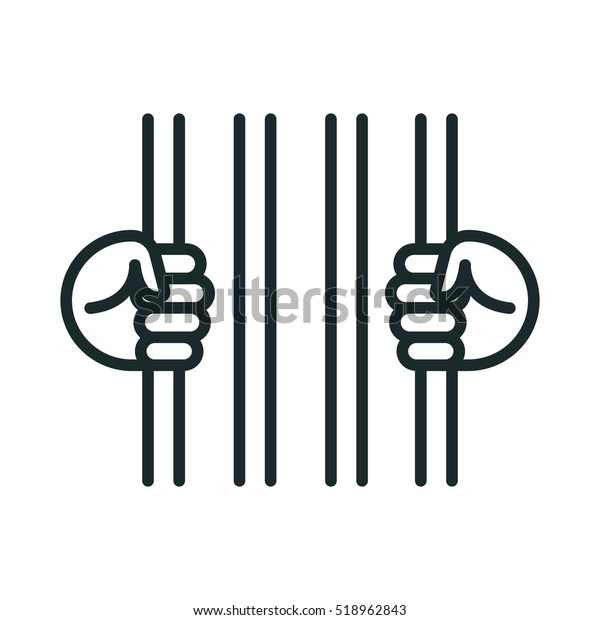 Prisoner Hands Cell Jail Prison Arrest Crime Minimalistic Flat Line ...