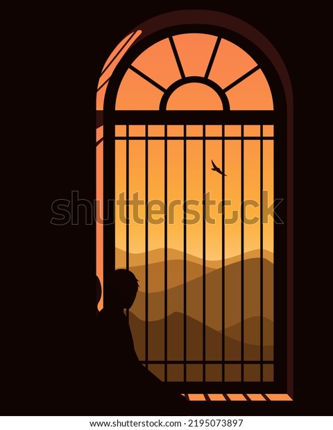 Prisoner Looking Bird Flying Behind Prison Stock Vector (Royalty Free ...