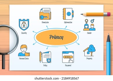Privacy Chart Icons Keywords Password Information Stock Vector (Royalty ...