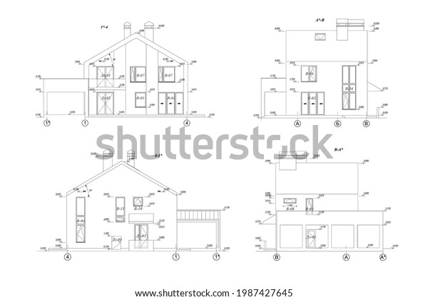 Private House Facade Sections Detailed Architectural Stock Vector ...