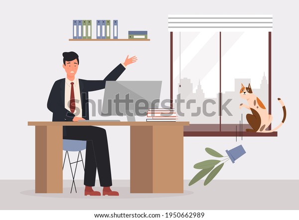 Problematic behavior of domestic animal cat vector illustration ...