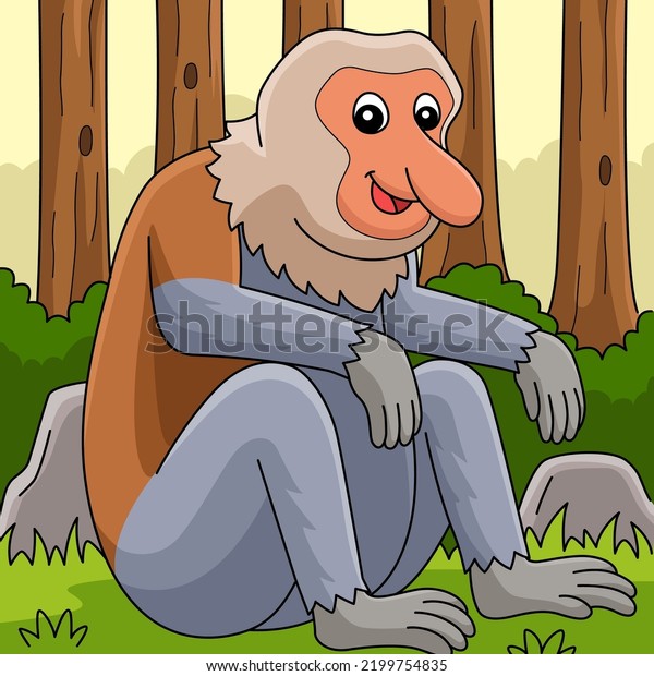 Proboscis Monkey Animal Colored Cartoon Stock Vector (Royalty Free ...