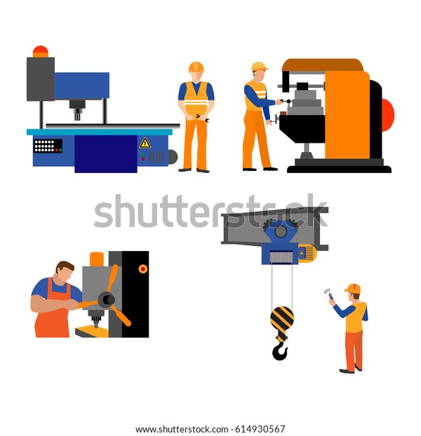 Process Working People Metalcutting Machineslinear Flat Stock Vector ...