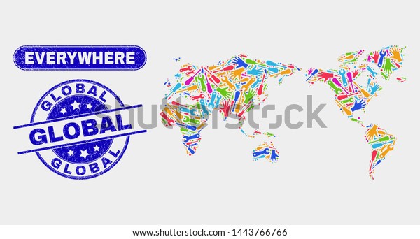 Productivity World Map Blue Global Grunge Stock Vector (Royalty Free ...