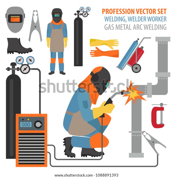 Profession Occupation Set Metal Welding Equipment Stock Vector Royalty