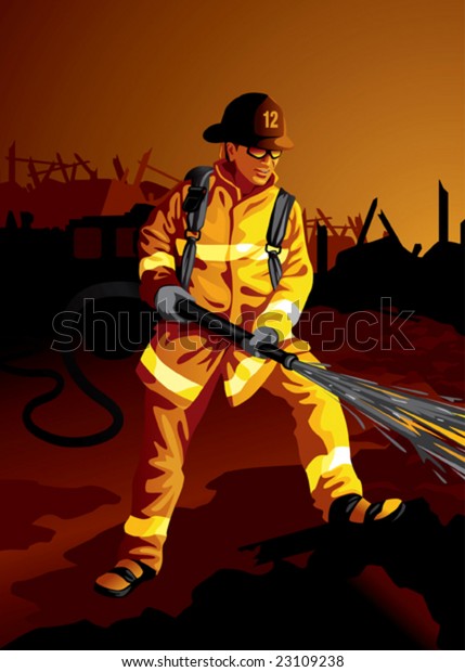 Profession Set Brave Fire Fighter Work Stock Vector (Royalty Free ...