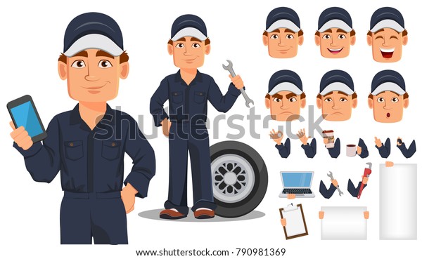 Professional Auto Mechanic Cartoon Character Creation Stock Vector ...