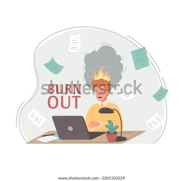 Professional Burnout Cartoon Composition Mentally Exhausted Stock ...