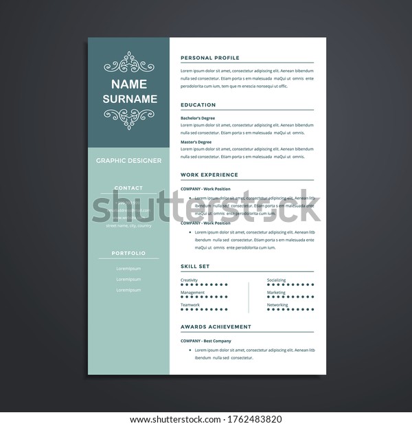Professional Clean Elegant Resume Cv Template Stock Vector (Royalty ...