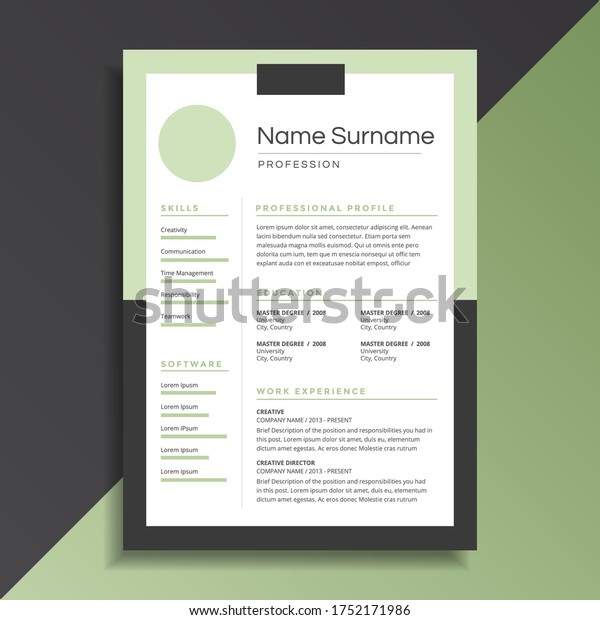 Professional Clean Simple Resume Cv Template Stock Vector (Royalty Free ...