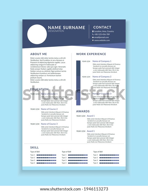 Professional Cv Resume Template Blue Color Stock Vector (Royalty Free ...