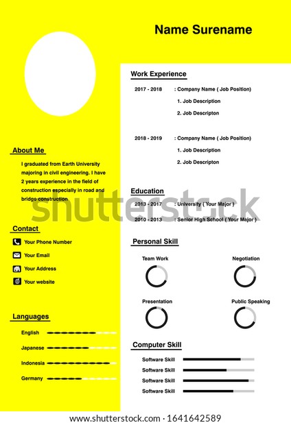 Professional Cv Yellow White Theme Template Stock Vector (Royalty Free ...