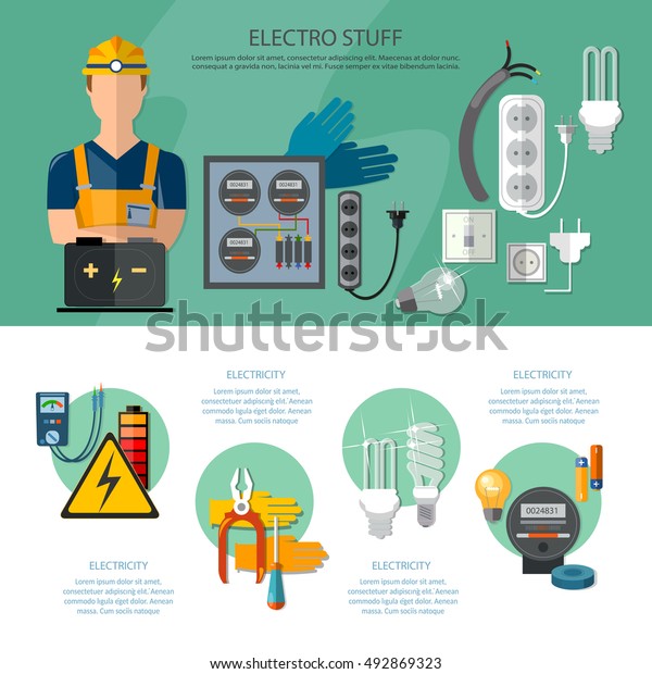 Professional Electrician Infographics Electricity Tools Installation ...