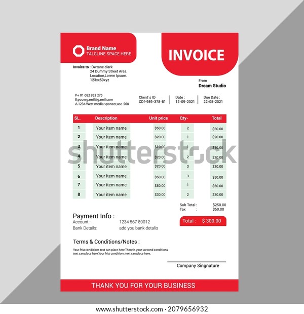 Professional Invoice Bill Template Design Stock Vector (Royalty Free ...