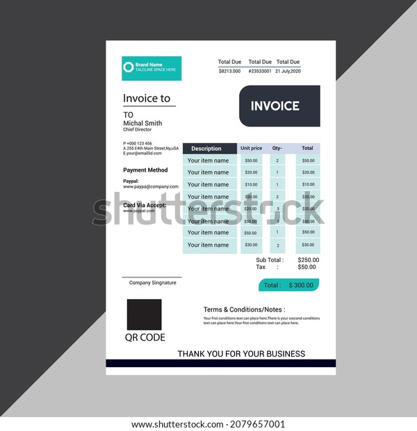 Professional Invoice Bill Template Design Stock Vector (Royalty Free ...