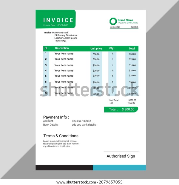 Professional Invoice Bill Template Design Stock Vector (Royalty Free ...