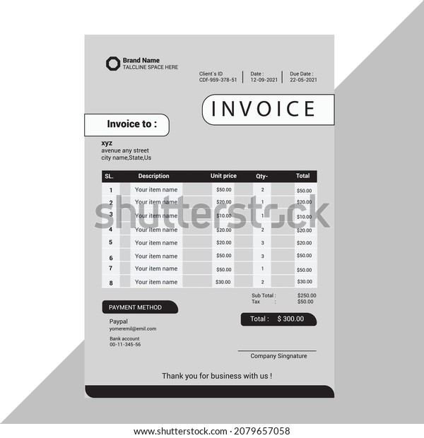 Professional Invoice Bill Template Design Stock Vector (Royalty Free ...