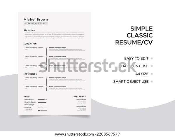 Professional Modern Minimal Resume Cv Template Stock Vector (Royalty ...