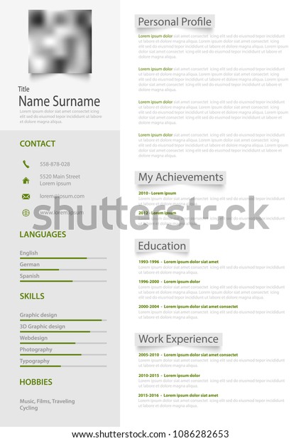 Professional Personal Resume Cv Gray Labels 스톡 벡터(로열티 프리) 1086282653 ...