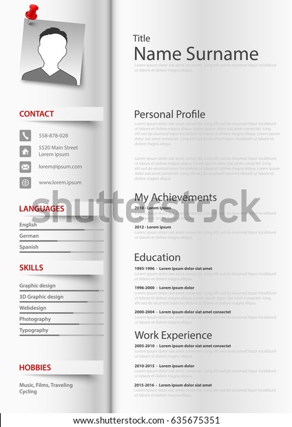 Professional Resume Cv Book Tabs Stock Vector (Royalty Free) 635675351