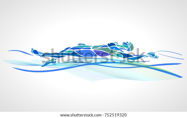 Professional Swimmer Backstroke Silhouette Side View 库存矢量图（免版税）752519320