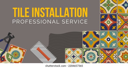 Professional Tile Installation Banner Tiles Tools Stock Vector (Royalty ...