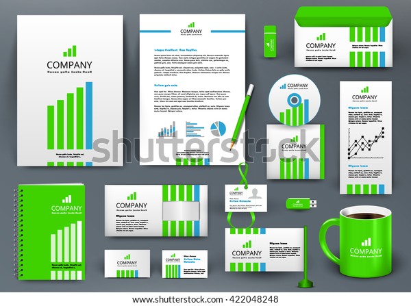 Professional universal branding design kit with green and blue lines ...