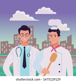 Professionals Workers Doctor Chef Spoon Smiling Stock Vector (Royalty ...