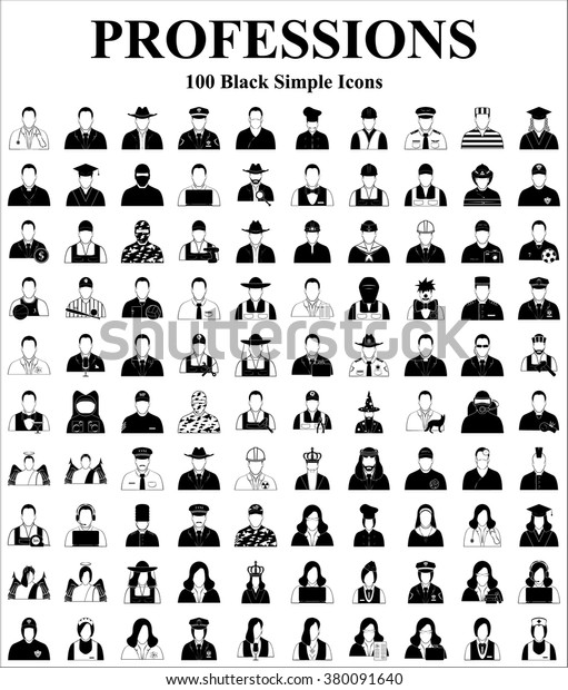 Professions 100 icons, profile icon set, Characters of person icon