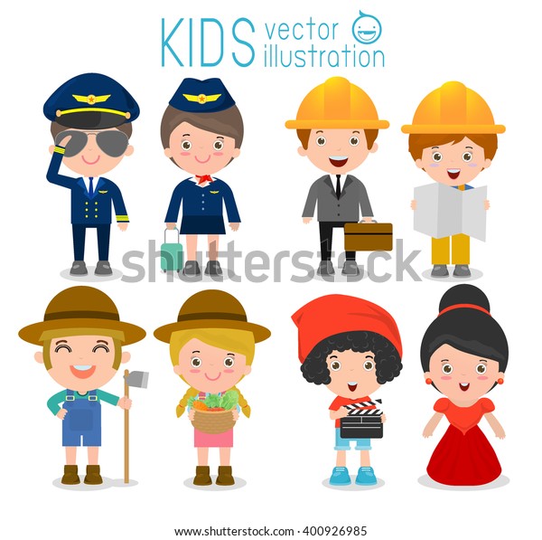 Professions Kidsset Cute Professions Kids Isolated Stock Vector ...