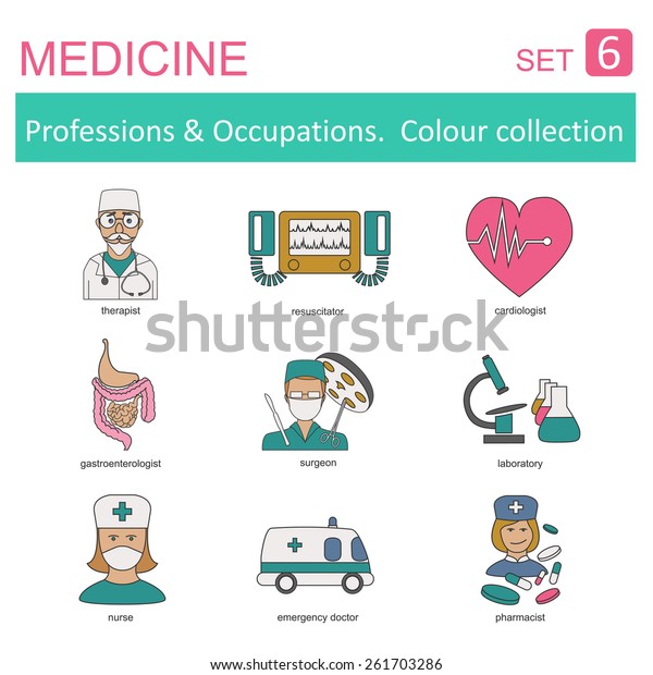 Professions Occupations Coloured Icon Set Medical Stock Vector (Royalty ...