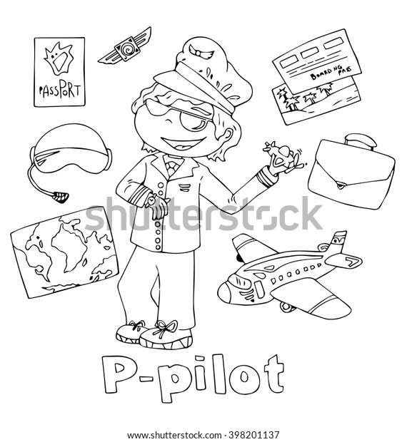Professions Pilot Alphabetical Order Cartoon Hand Stock Vector (Royalty ...