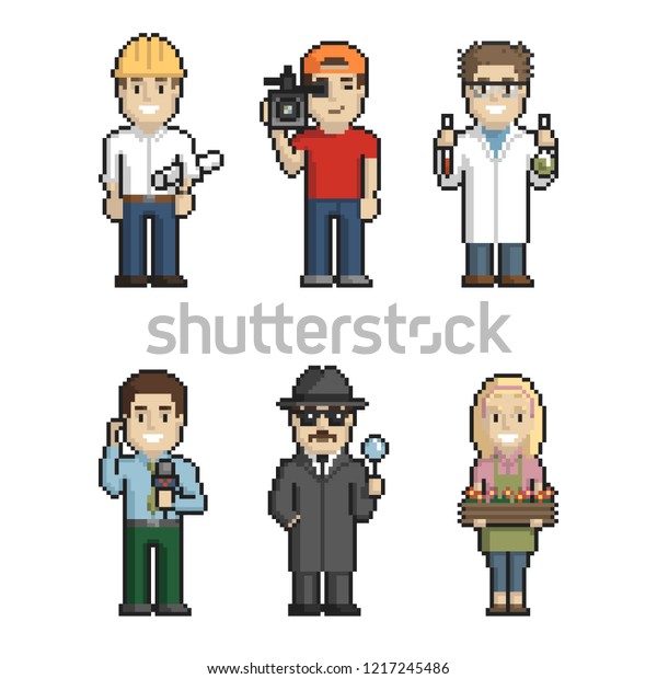 Professions Pixel Art On White Background Stock Vector (Royalty Free ...