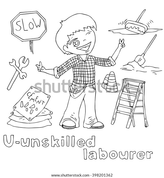 Professions Unskilled Labourer Alphabetical Order Cartoon Stock Vector ...