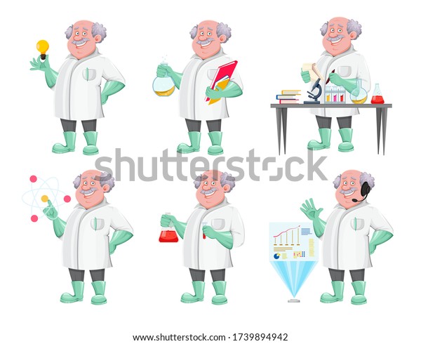 Professor Cartoon Character Set Six Poses Stock Vector (Royalty Free ...