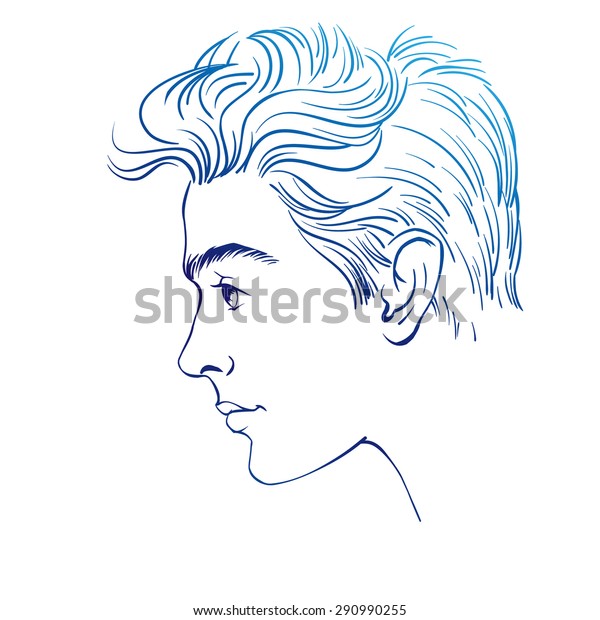 Profile of a young man, hand drawn outline vector illustration