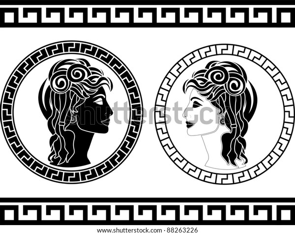 profiles of roman woman. stencil. vector illustration