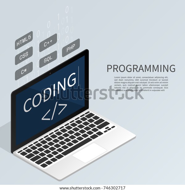 Programmer Coding Binary Computer Isometric Flat Stock Vector Royalty