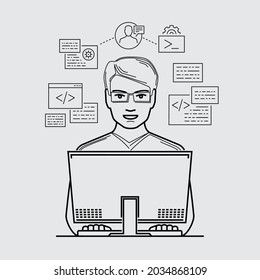 Businessman Working On Computer Stock Vector (Royalty Free) 141566164 ...