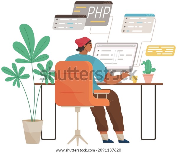 Programmer Engineering Coding Coder Programmers Working Stock Vector 8646