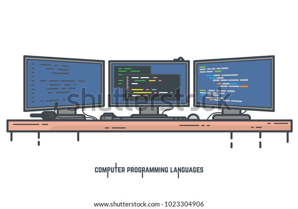 Programmer Workspace Vector Illustration Programming Coding Stock ... Programmer Workspace Vector Illustration Programming Coding Stock ...