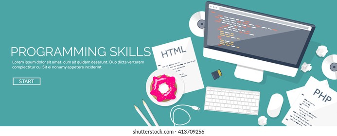Programming Coding Backgroundflat Designprogram Source Codesoftware 库存矢量图(免版税)413709256