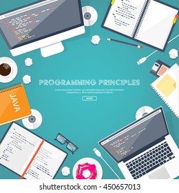 Programming Coding Backgroundflat Designprogram Source Codesoftware Stock Vector (Royalty Free ...