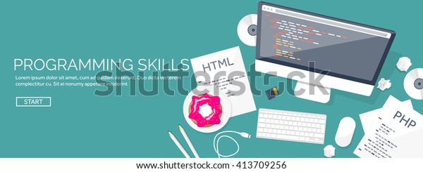 Programming Coding Backgroundflat Designprogram Source Codesoftware 스톡