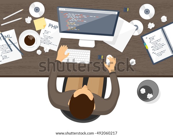 Programming Coding Backgroundflat Designprogram Source Codesoftware 库存矢量图(免版税)492060217