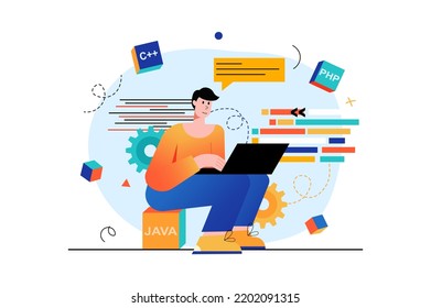 Programming Concept People Scene Flat Cartoon Stock Vector (Royalty ...