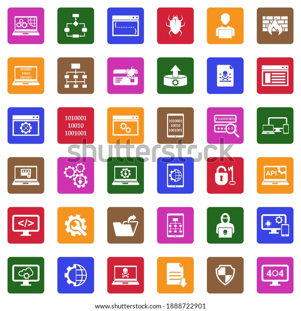 Programming Icons White Flat Collection Square Stock Vector (Royalty ...