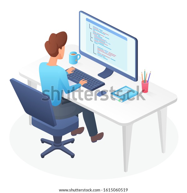 Programming Isometric Man Vector Illustration Male Stock Vector ... Programming Isometric Man Vector Illustration Male Stock Vector ...